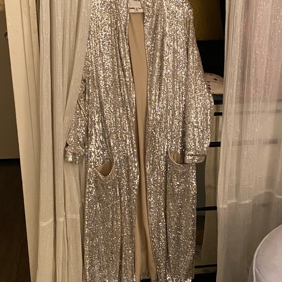 Anthropologie | Other | Sequin Long Robe Silver | Poshmark